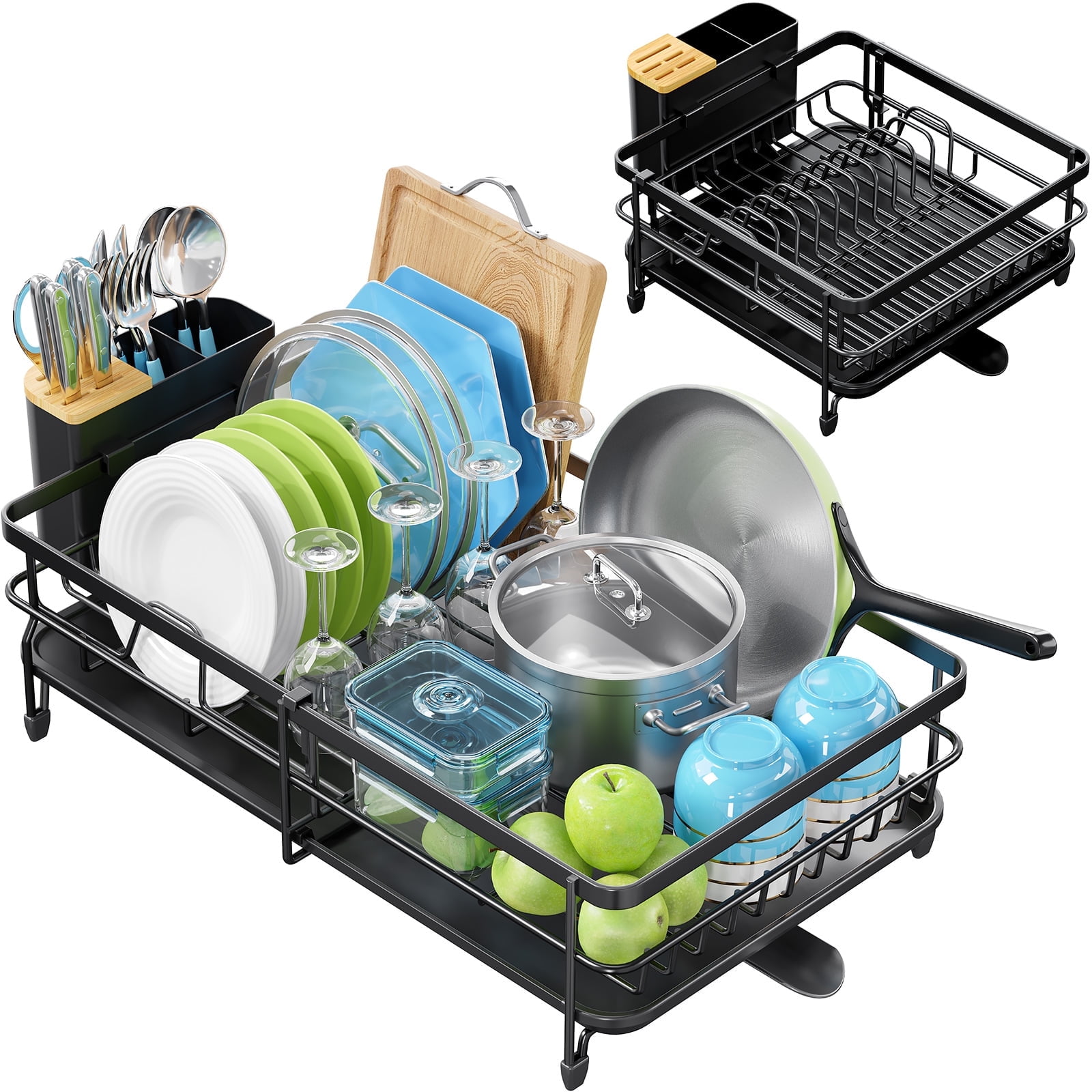 KK KINGRACK Large Size Dish Drying Rack, Expandable with Utensil Holder ...