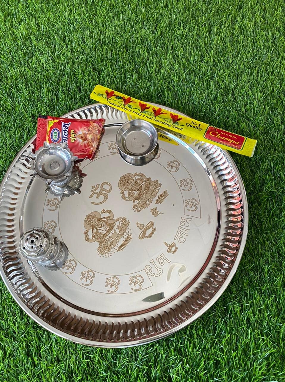 KK Once Copper Stainless Steel Pooja Thali Silver 114 Inch Traditional ...