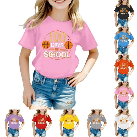 KKBOTIVE Boys Girls 100 Days Of School Shirt Casual T-Shirt Letter ...