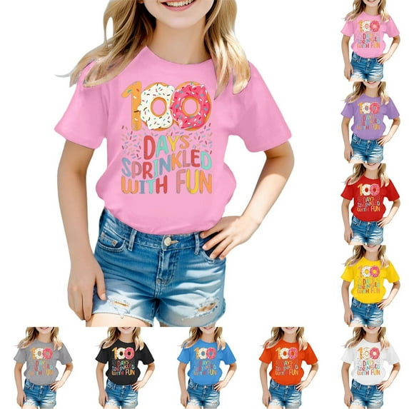 KKBOTIVE Boys Girls 100 Days Of School Shirt Cute Letter Printed T ...