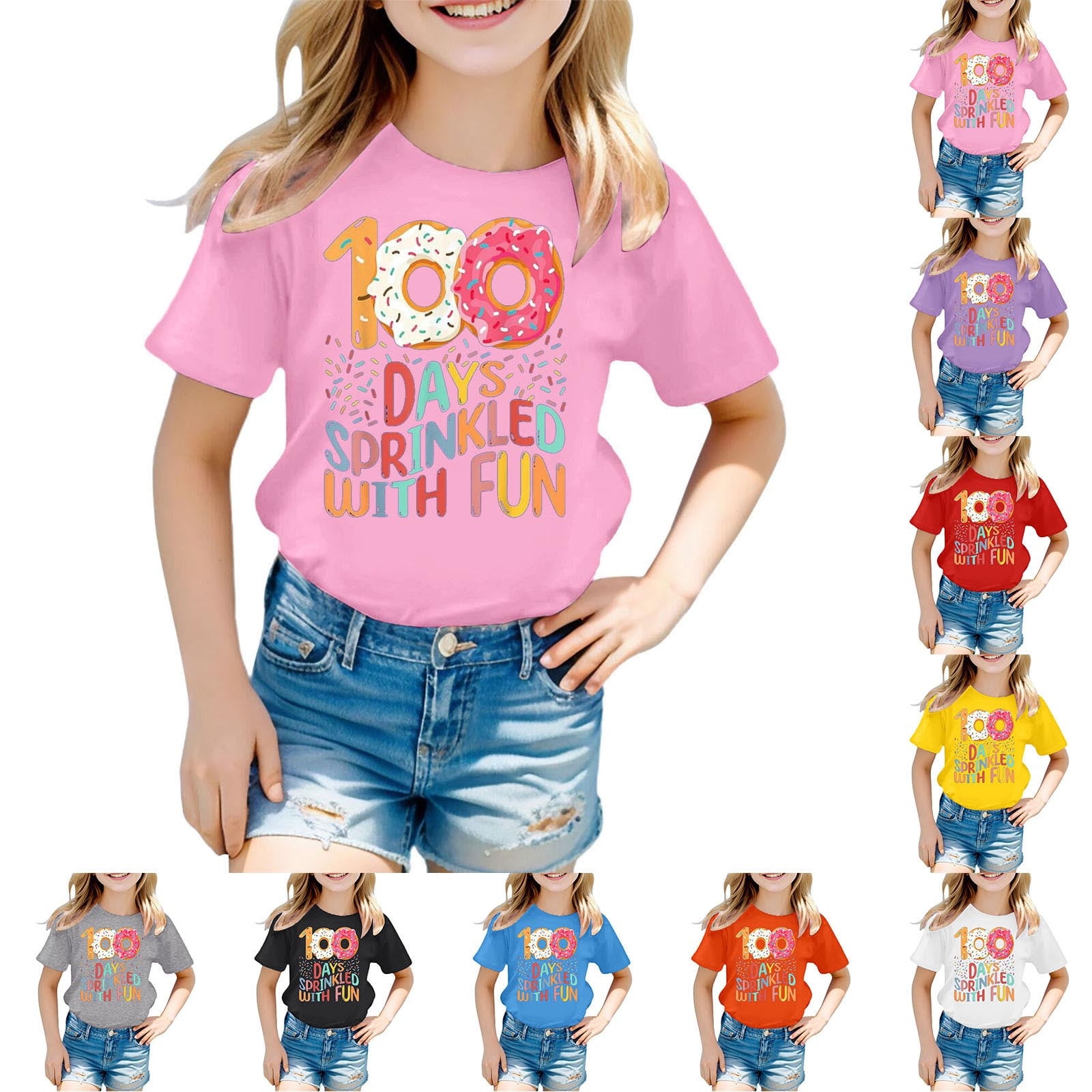 KKBOTIVE Boys Girls 100 Days Of School Shirt Cute Letter Printed T ...