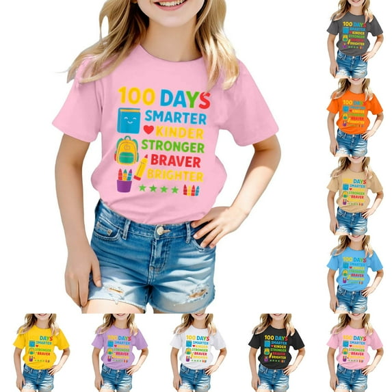 KKBOTIVE Boys Girls 100 Days Of School Shirt Cute Letter Printed T ...
