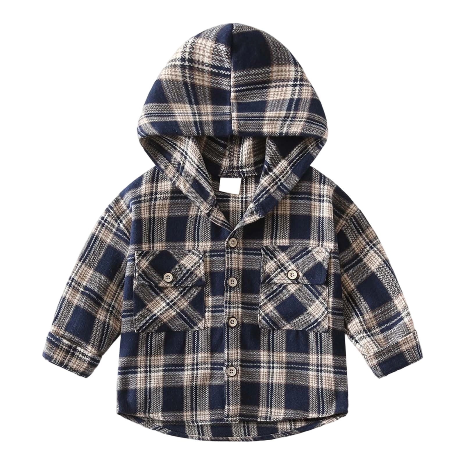 KKBOTIVE Boys Long Sleeve Plaid Shirt, Casual Hooded Button Down Shirts ...