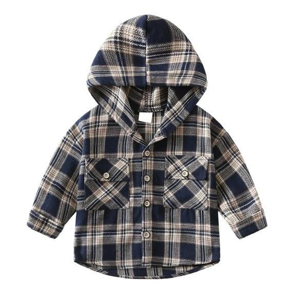 KKBOTIVE Boys Long Sleeve Plaid Shirt, Casual Hooded Button Down Shirts ...