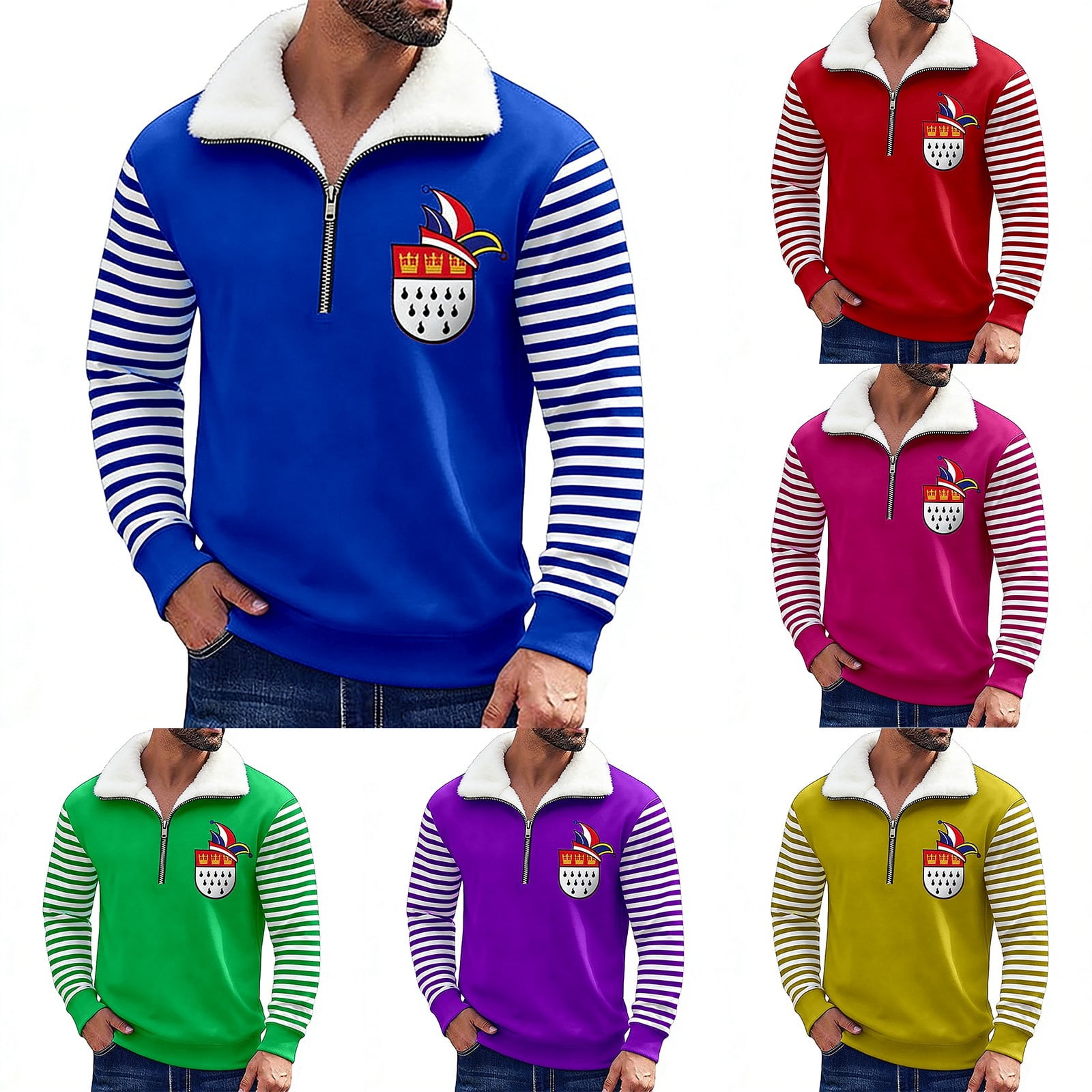 KKBOTIVE Carnival Clown Print Sweatshirt for Mens Fuzzy Collared 1/4 ...