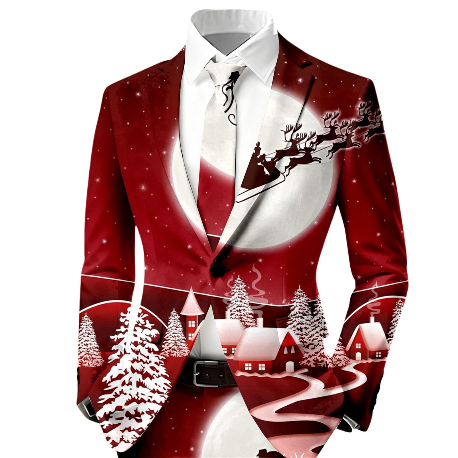 KKBOTIVE Christmas Suit Jacket for Mens Xmas Funny Printed Suits Button ...