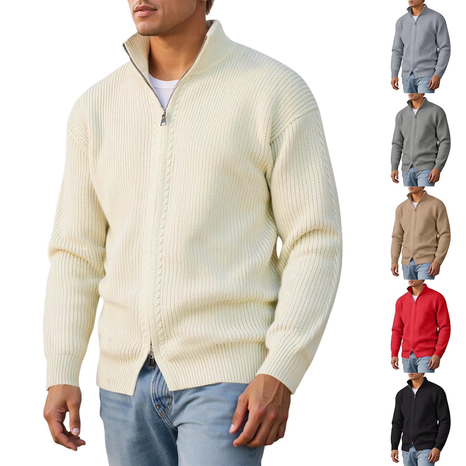 KKBOTIVE Fashion Sweaters for Men Double Zip Solid Color Pullovers ...