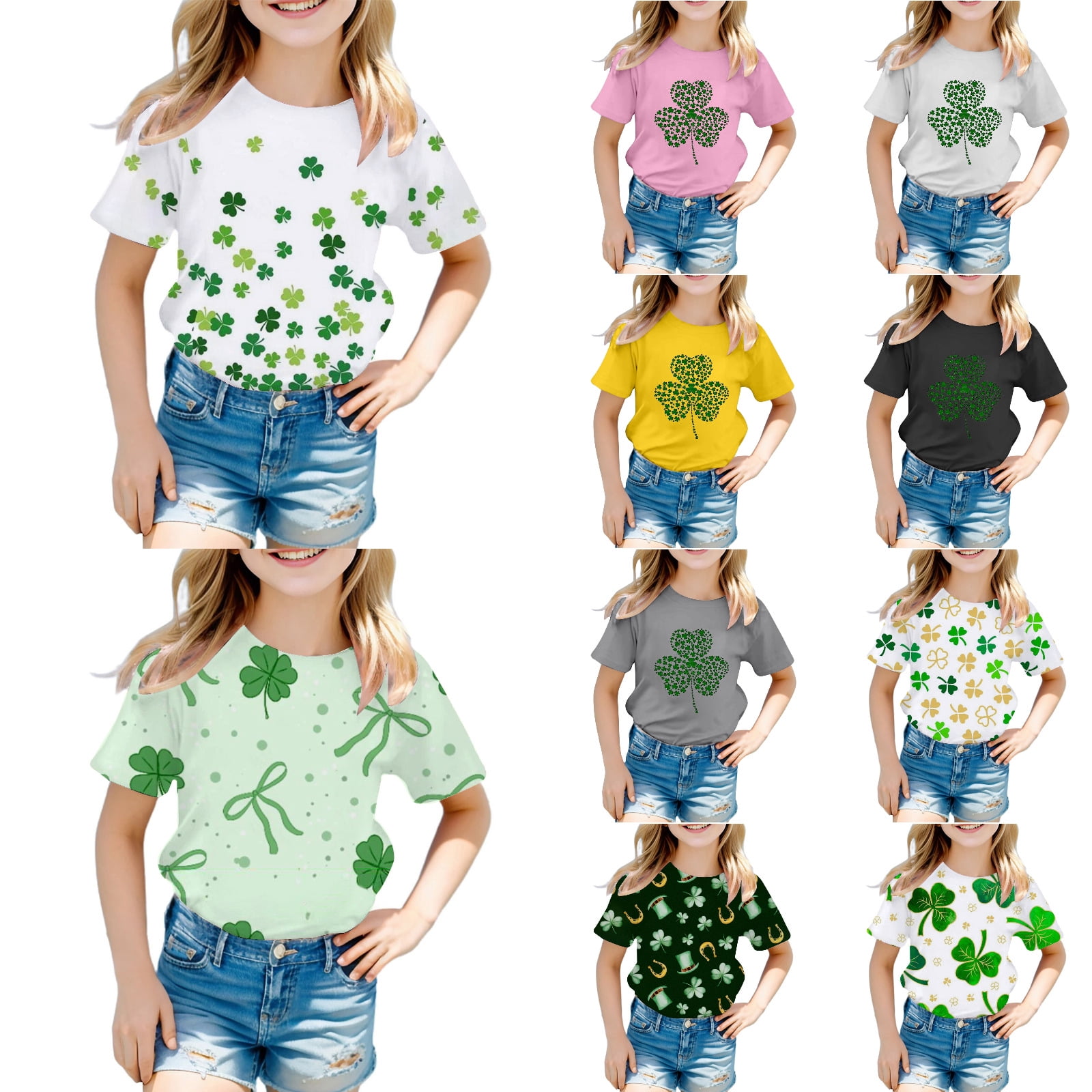 KKBOTIVE Girls St. Patrcik's Day T Shirt Cute Shamrock Printed Short ...