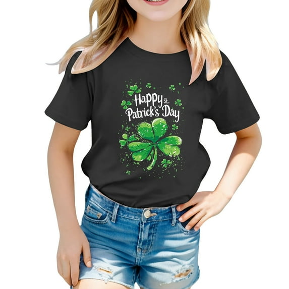 KKBOTIVE Girls St. Patrick's Day Shirt Casual Short Sleeve Funny Irish ...