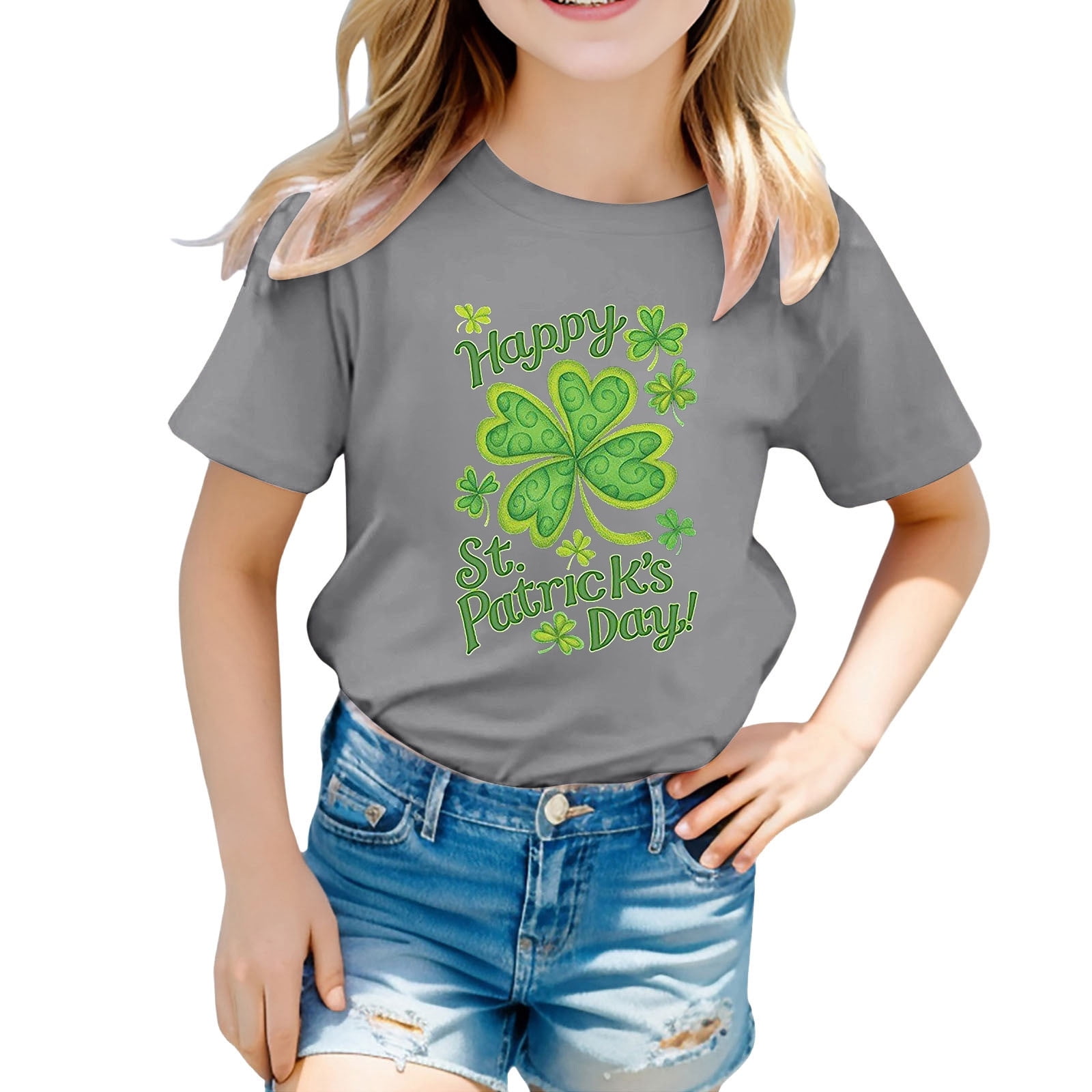 KKBOTIVE Girls St. Patrick's Day Shirt Green Lucky Shamrock Clover Tees ...