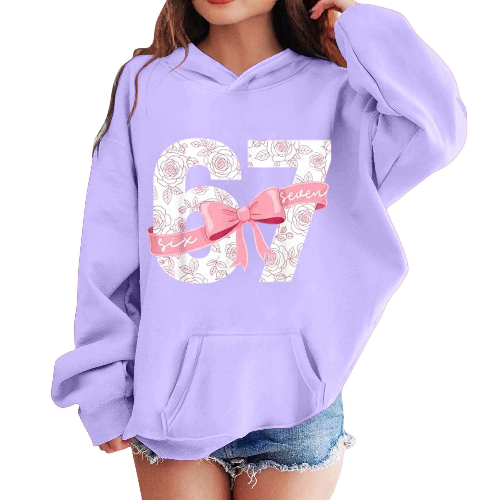 KKBOTIVE Girls Valentines Day 67 Hoodies Funny Six-Seven Bow Printed ...