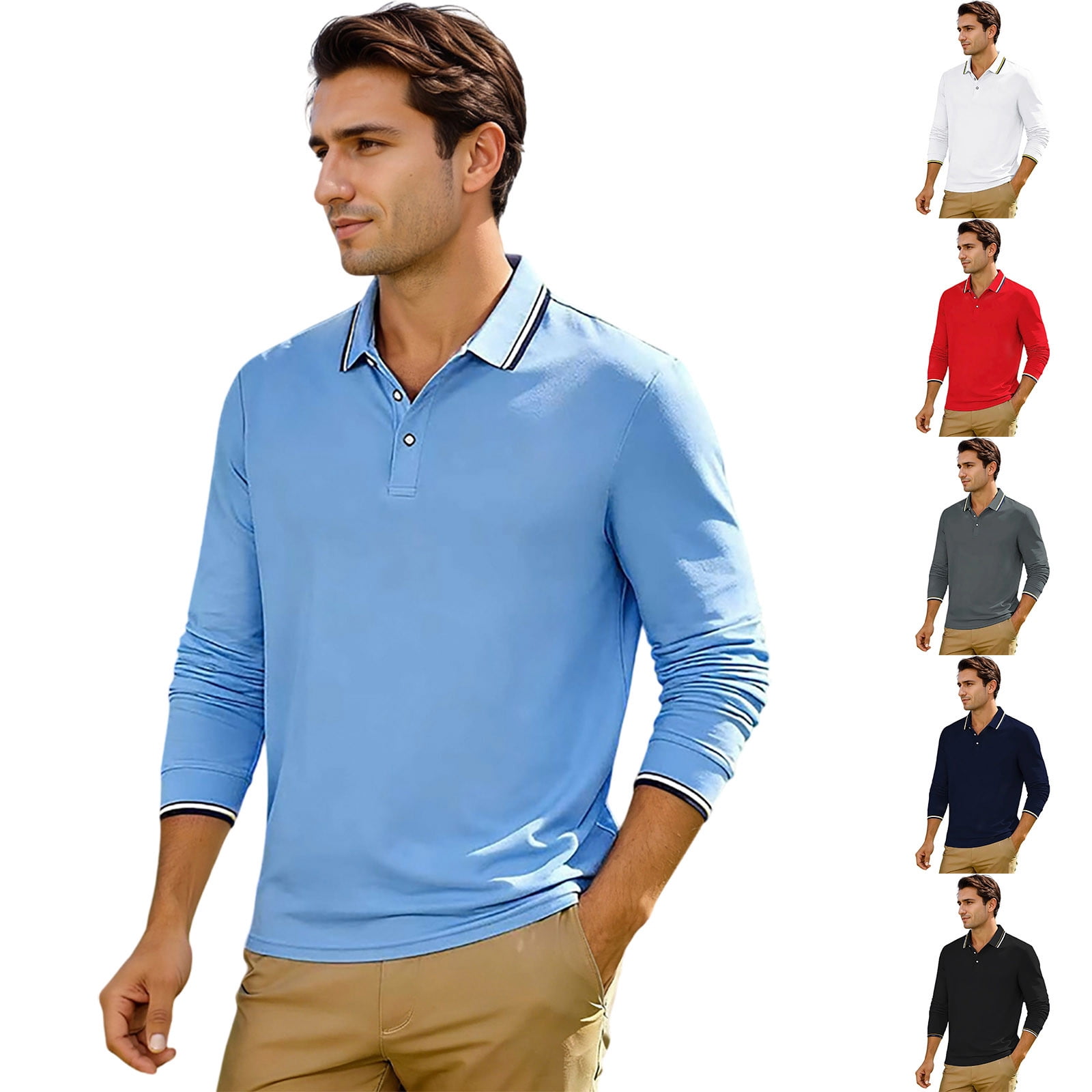 KKBOTIVE Long Sleeve Polo Shirts for Men Collared Performance Shirts ...