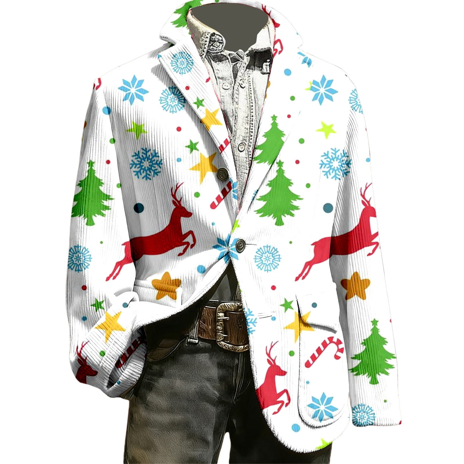 KKBOTIVE Men's Christmas Blazers Retro Holiday Corduroy Suit Jacket ...