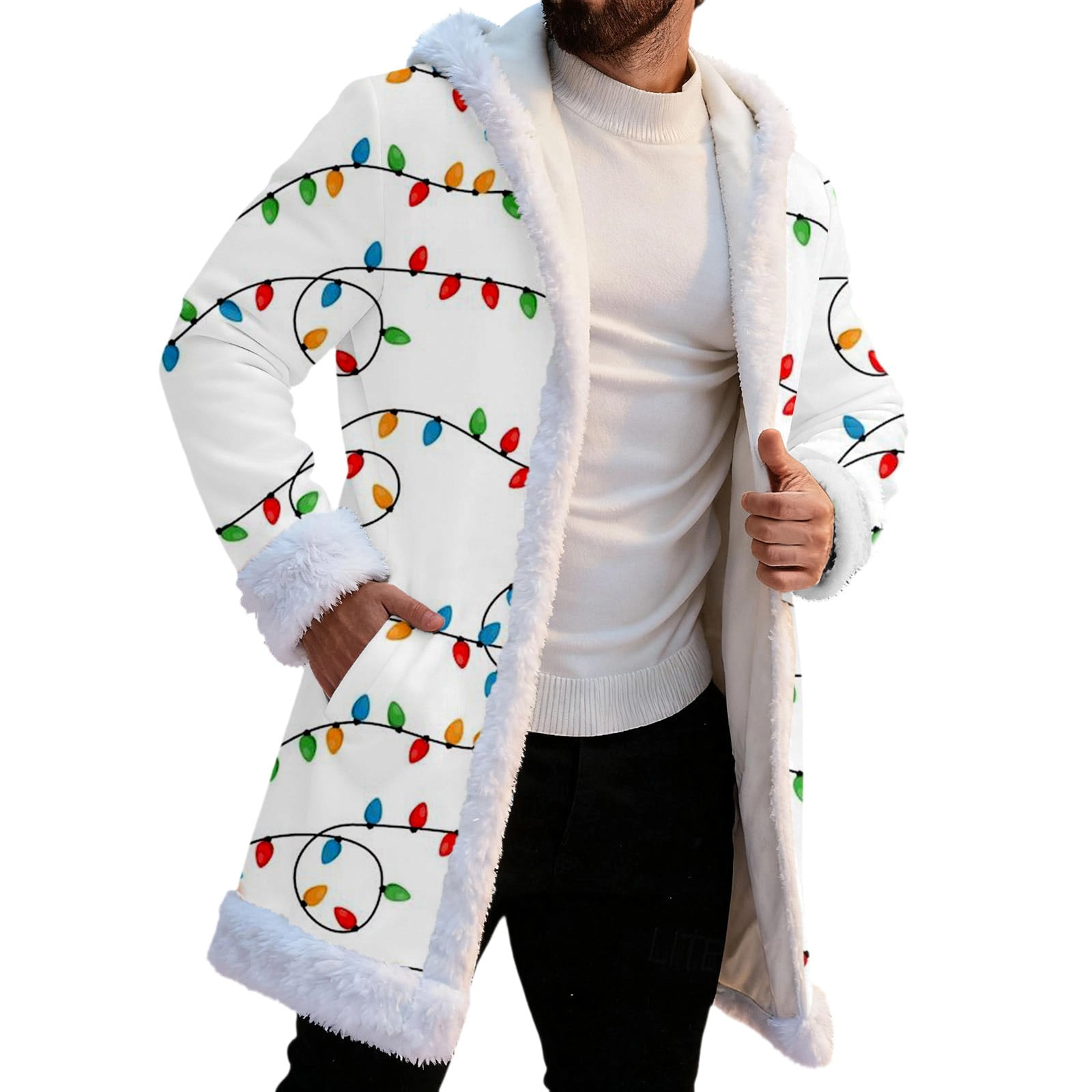 KKBOTIVE Men's Christmas Cardigan Jacket Hooded Fleece Lined Overcoat ...