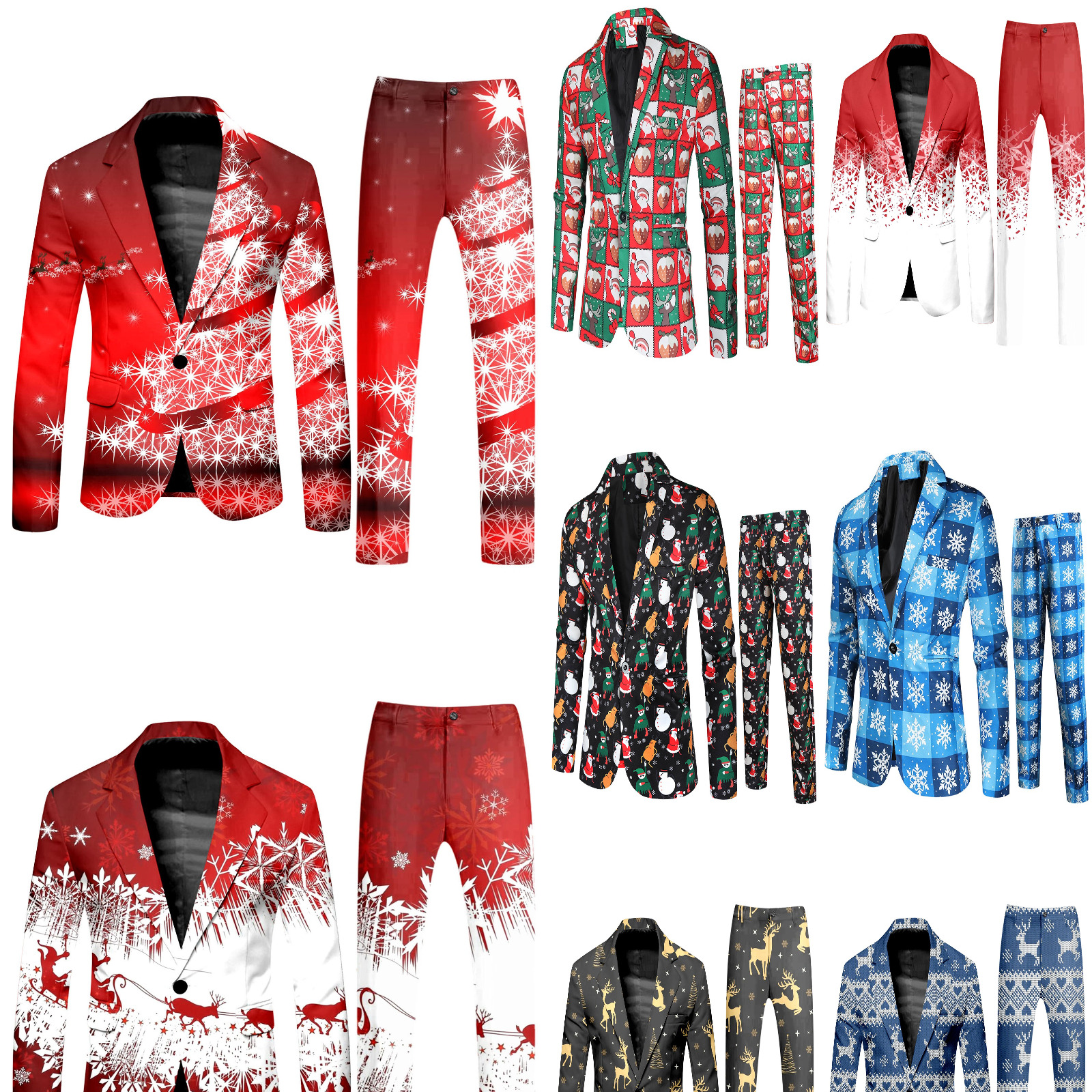 KKBOTIVE Men's Christmas Suit Slim Fit Funny Printed Button Down 2 ...