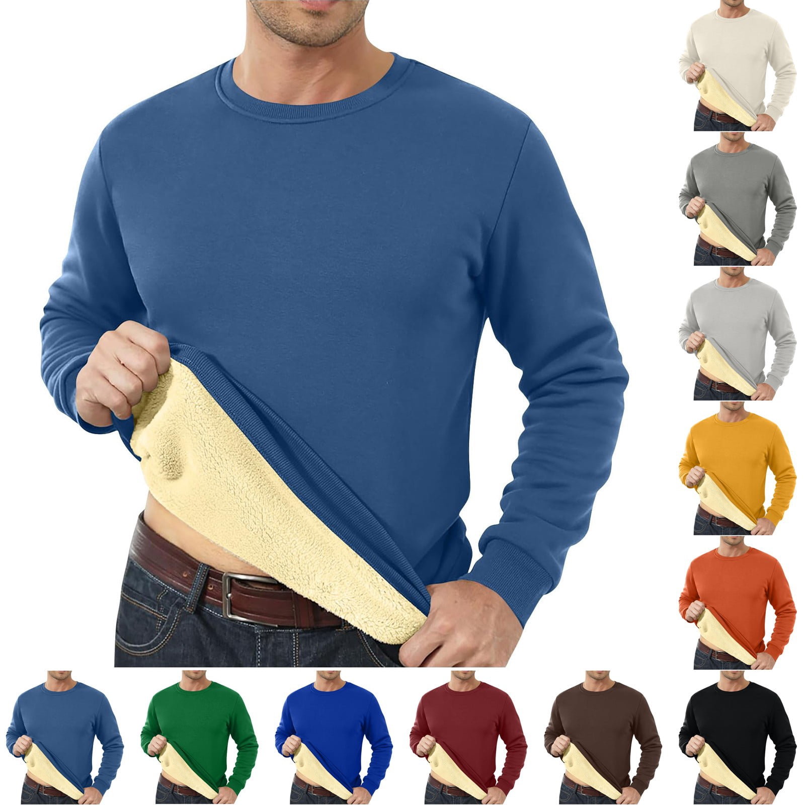 KKBOTIVE Men's Long Sleeve Crew Neck Lined Casual Solid Color ...