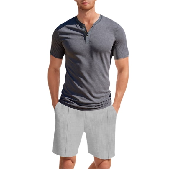 KKBOTIVE Men's Outfit Set Solid Color Round Neck Short Sleeve Tee and ...