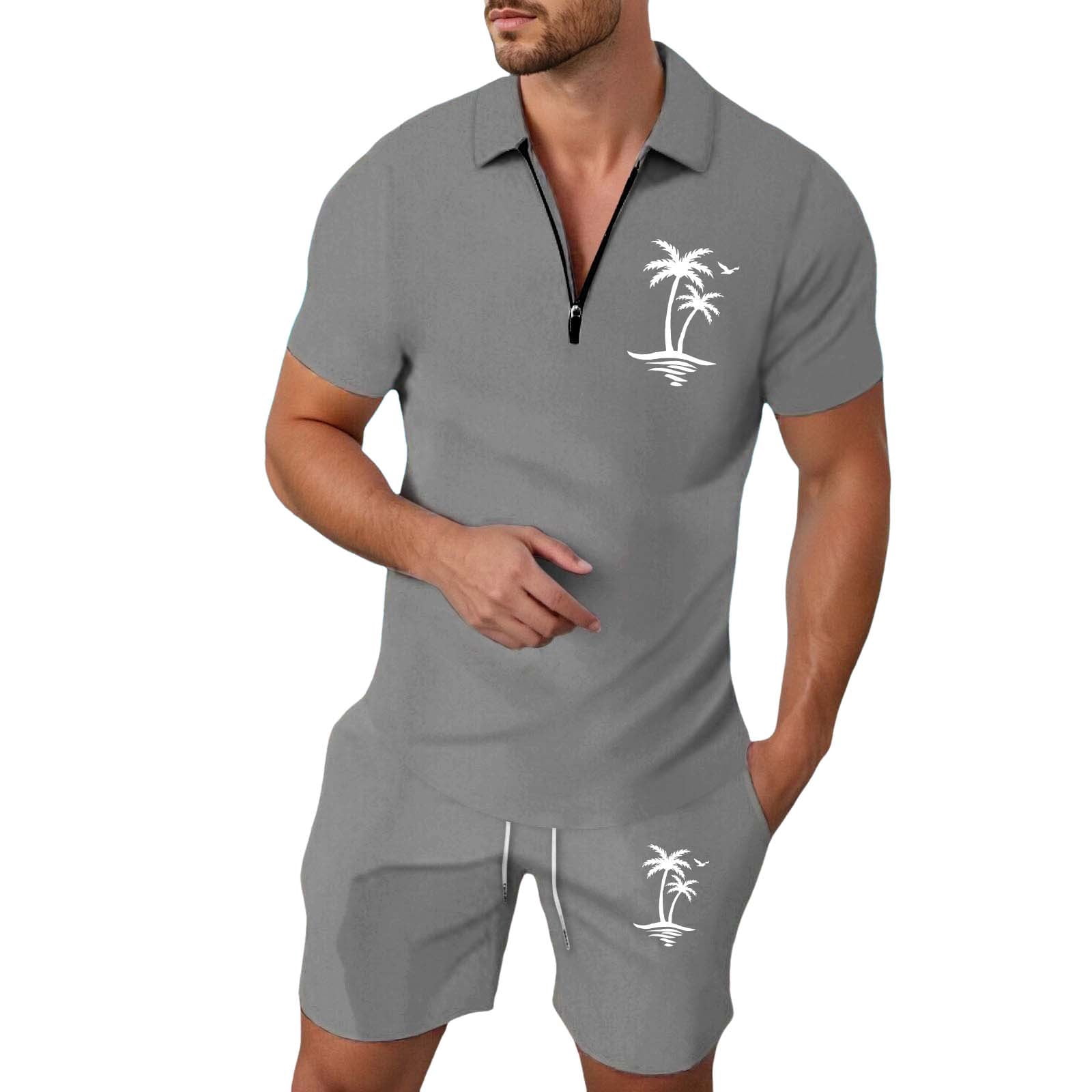 KKBOTIVE Mens 2pc Outfit Set Button Down Collared Shorts Sleeve ...