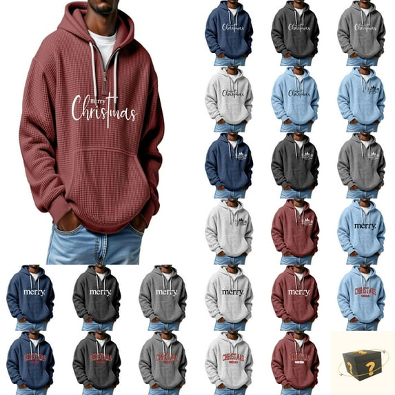 KKBOTIVE Mens Christmas Hoodies Pullover Quarter Zip Casaul Long Sleeve ...