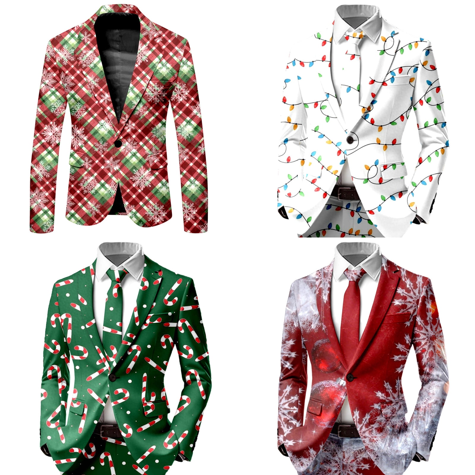 KKBOTIVE Mens Christmas Suit Jacket - Funny Print Button Down Christmas ...