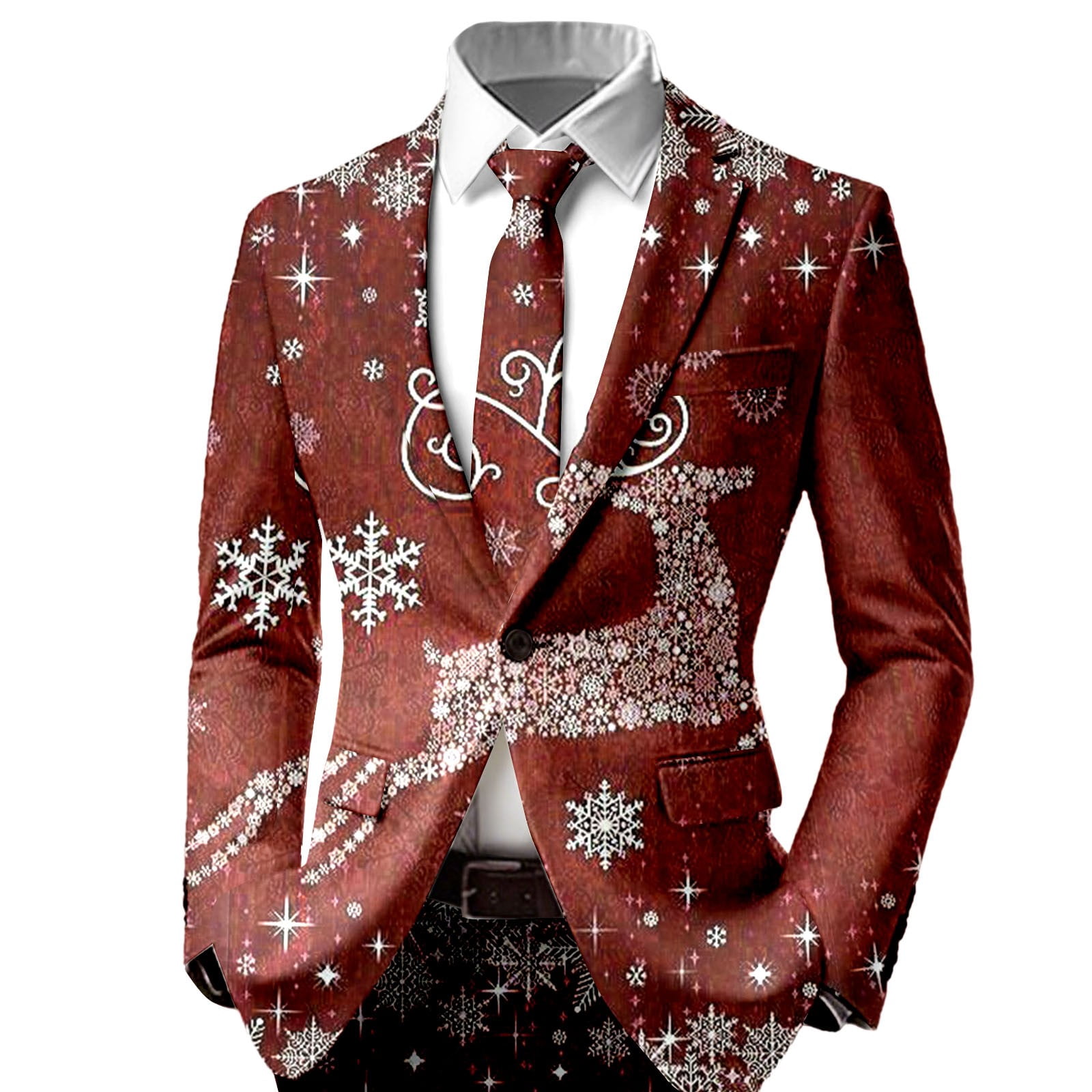 KKBOTIVE Mens Christmas Suit Jacket Xmas Prints Business Suits Button ...
