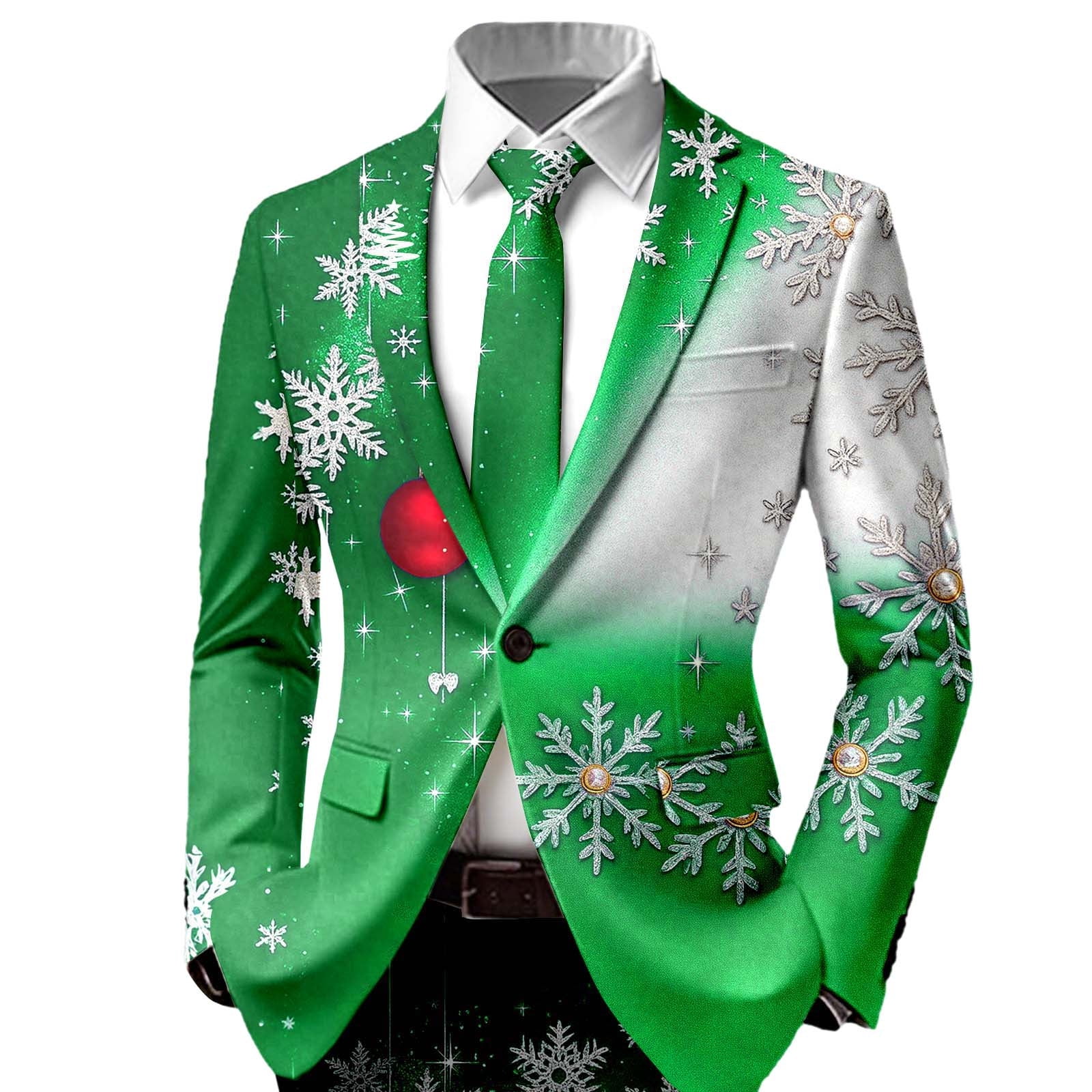 KKBOTIVE Mens Christmas Suit Jacket Xmas Prints Business Suits Button ...