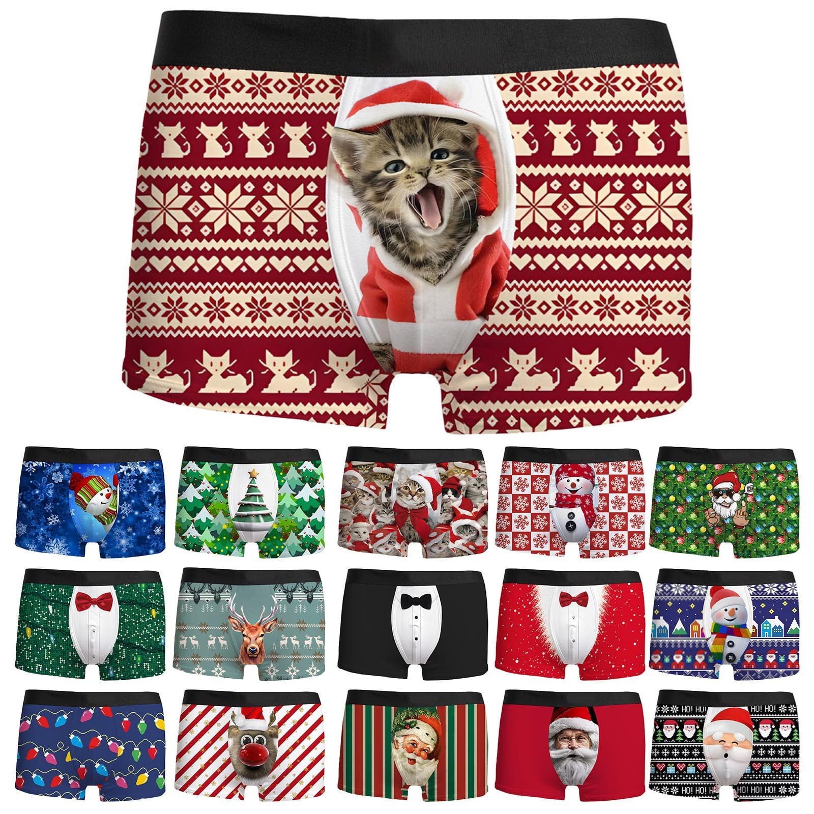 KKBOTIVE Mens Christmas Underwear Boxer Briefs - Funny Novelty 3D Print Xmas Underwear Sofy ...