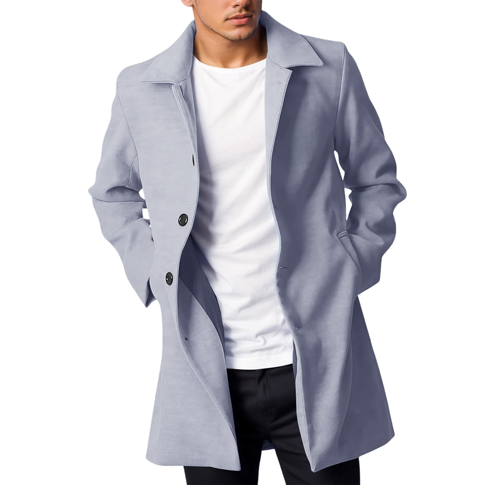 KKBOTIVE Mens Fall Winter Trench Coat Notched Lapel Long Peacoat Solid ...