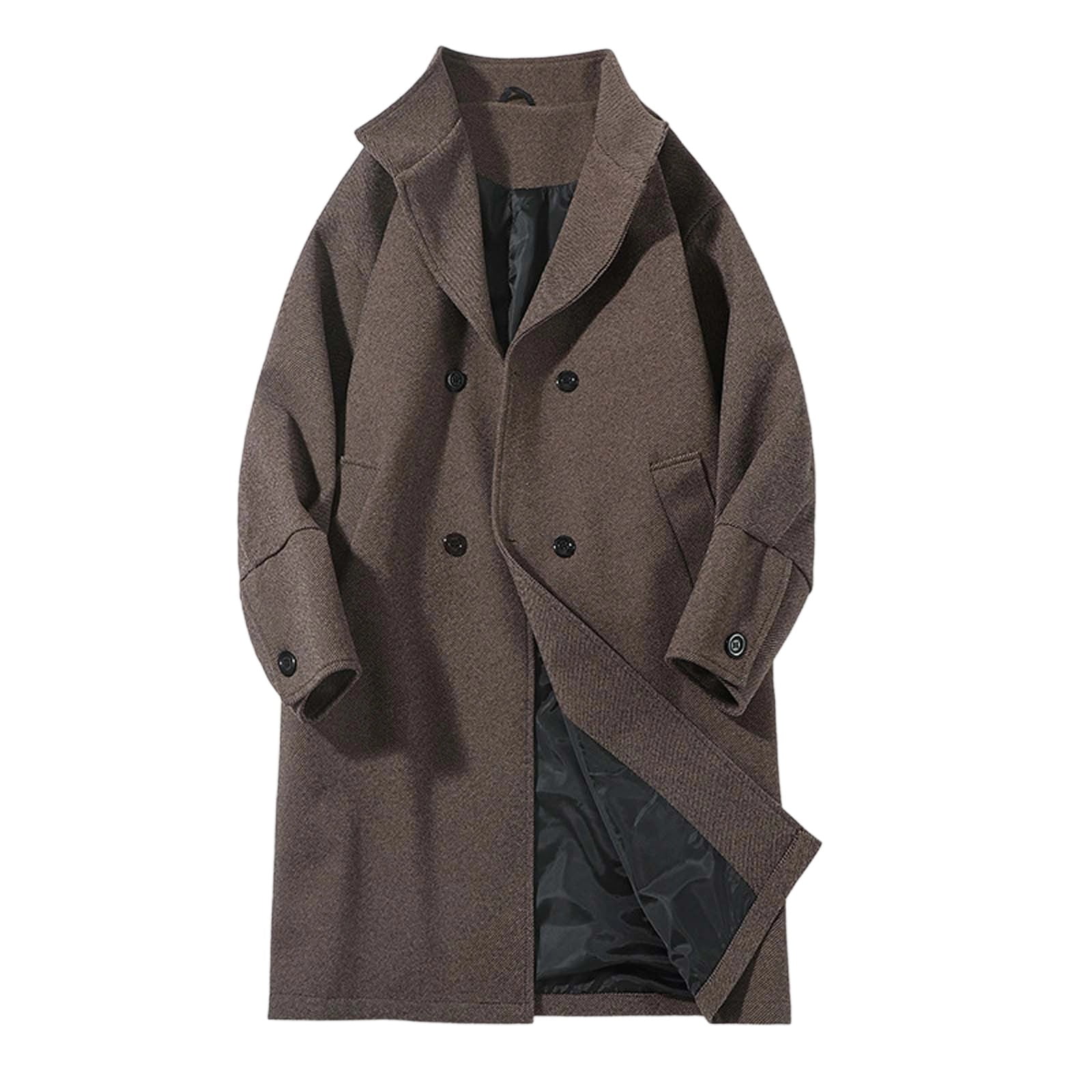 KKBOTIVE Mens Fall Winter Trench Coat Notched Lapel Breasted Long ...