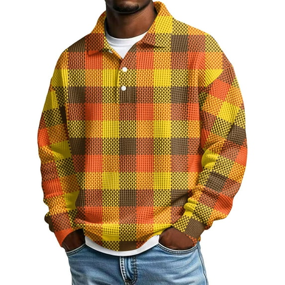 KKBOTIVE Mens Long Sleeve Plaid Polo Shirts Casual Button Down Shirts ...