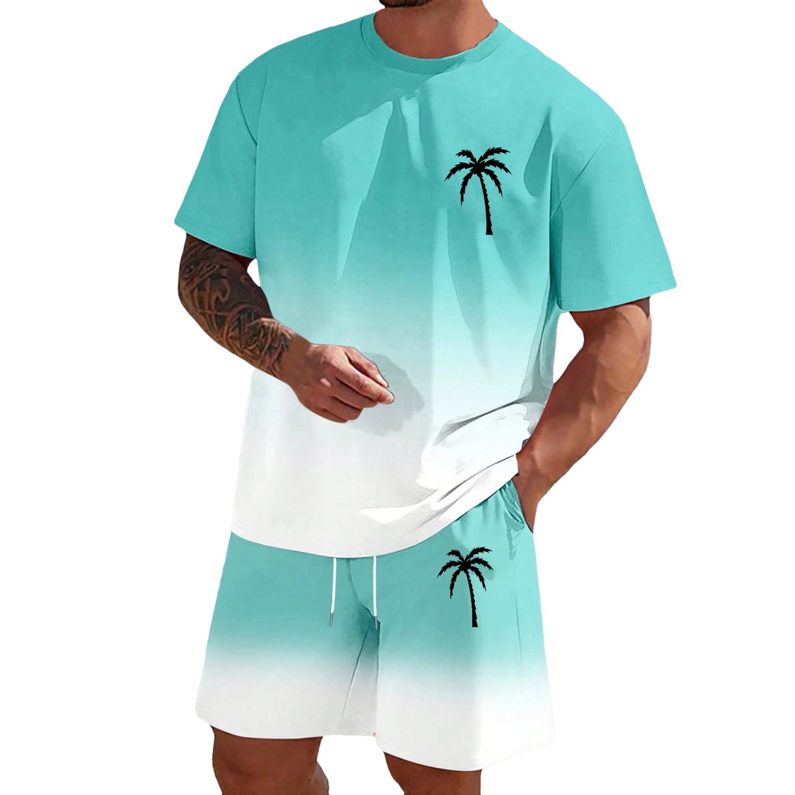 KKBOTIVE Mens Summer Outfit Set Button Up Fashion Short Sleeved T Shirt Set Summer Adults Cozy ...