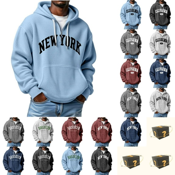 KKBOTIVE Quarter Zip Hoodies for Mens Fashion Letter Print Hooded ...