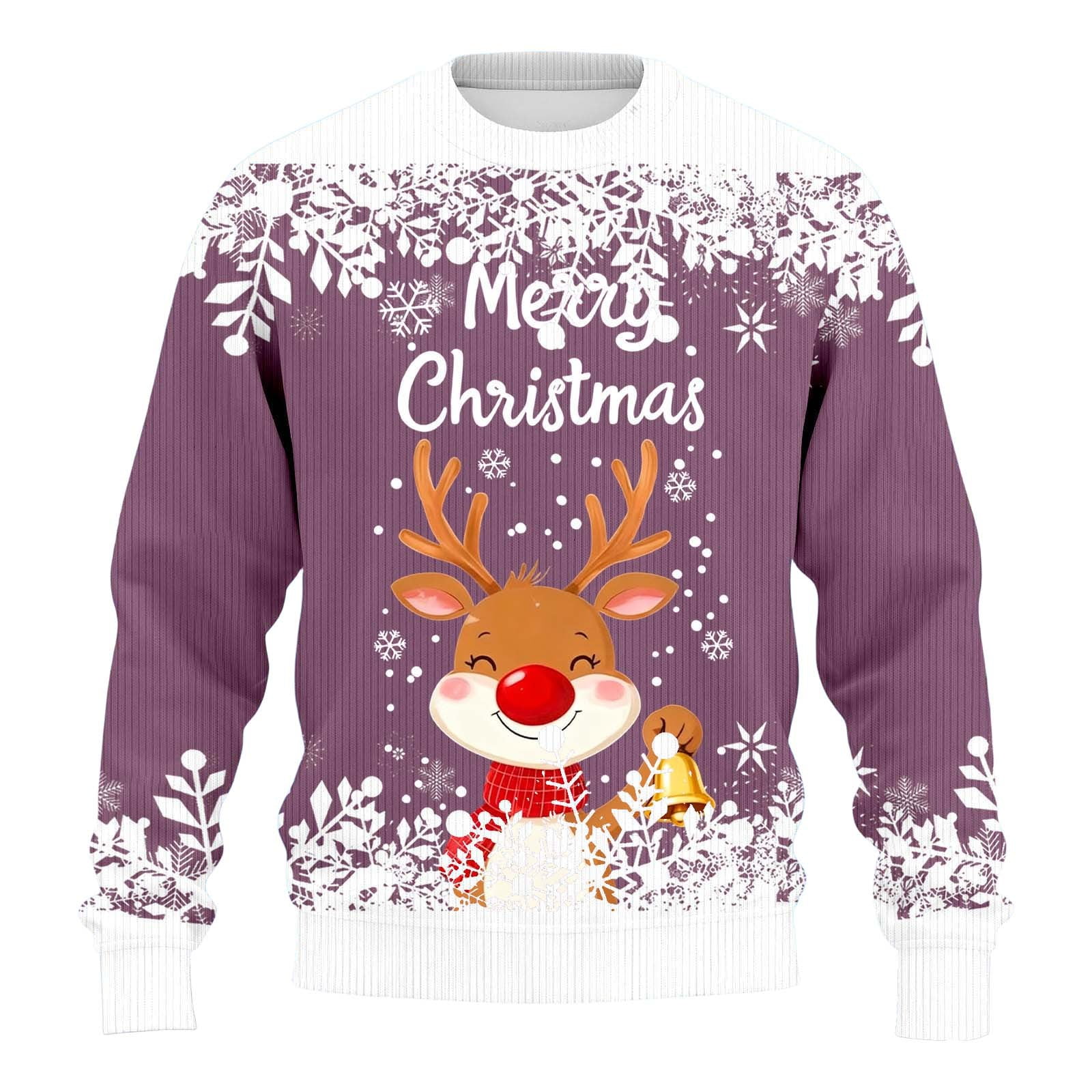 KKBOTIVE Reindeer Christmas Sweaters for Men Couple Funny 3D Print Long ...