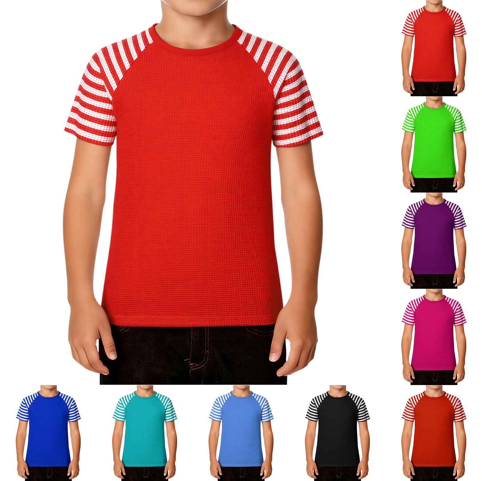 KKBOTIVE Striped Short Sleeve T Shirt for Kids Boys Casual Color Block ...