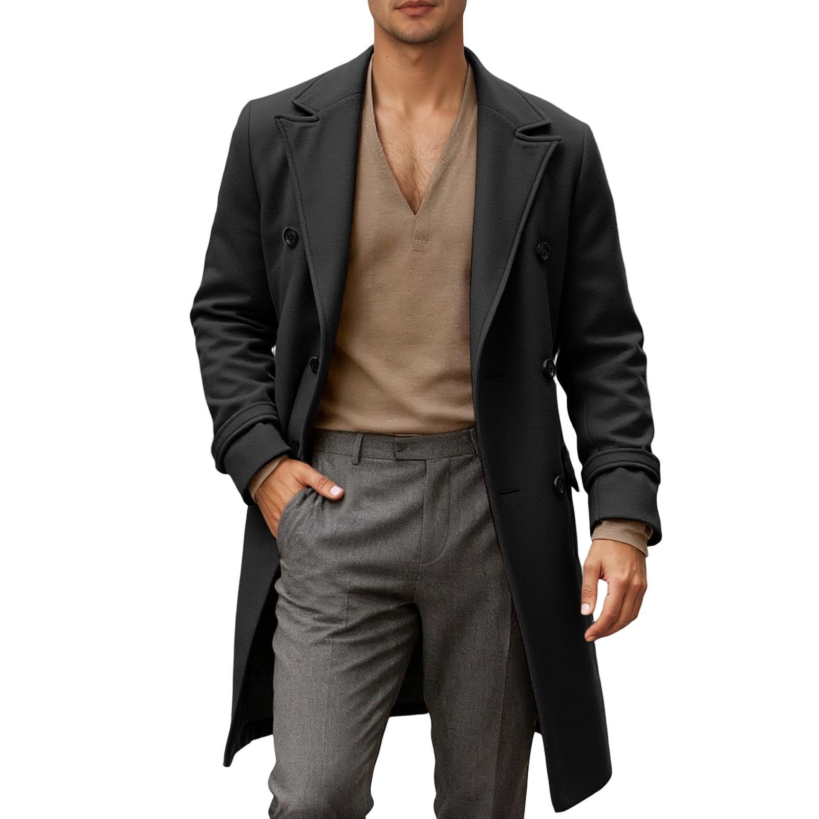 KKBOTIVE Trench Coat for Mens Fall Winter Overcoat Casual Outerwear ...