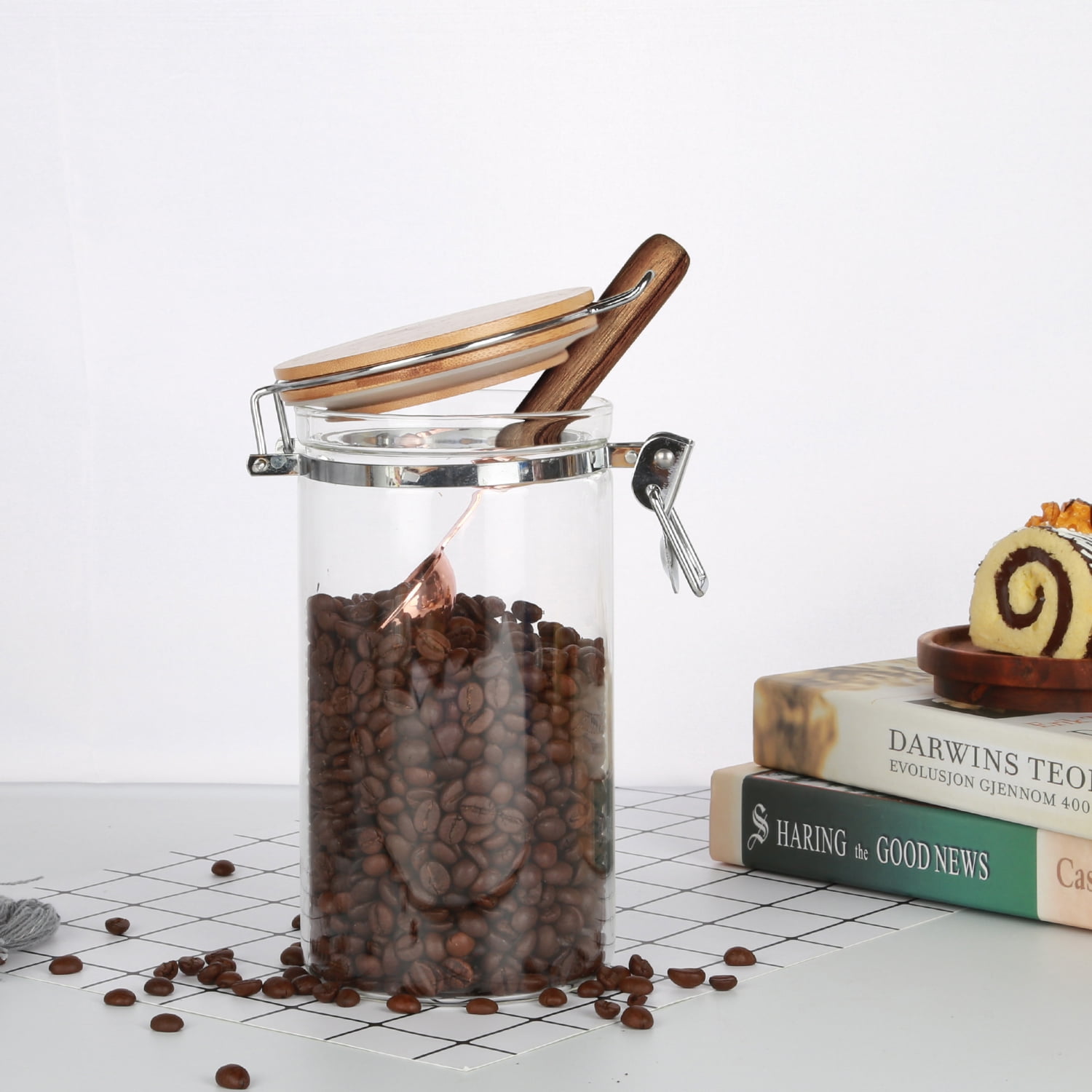 KKC Glass Food Storage Jar Canister, Coffee Bean Container With ...