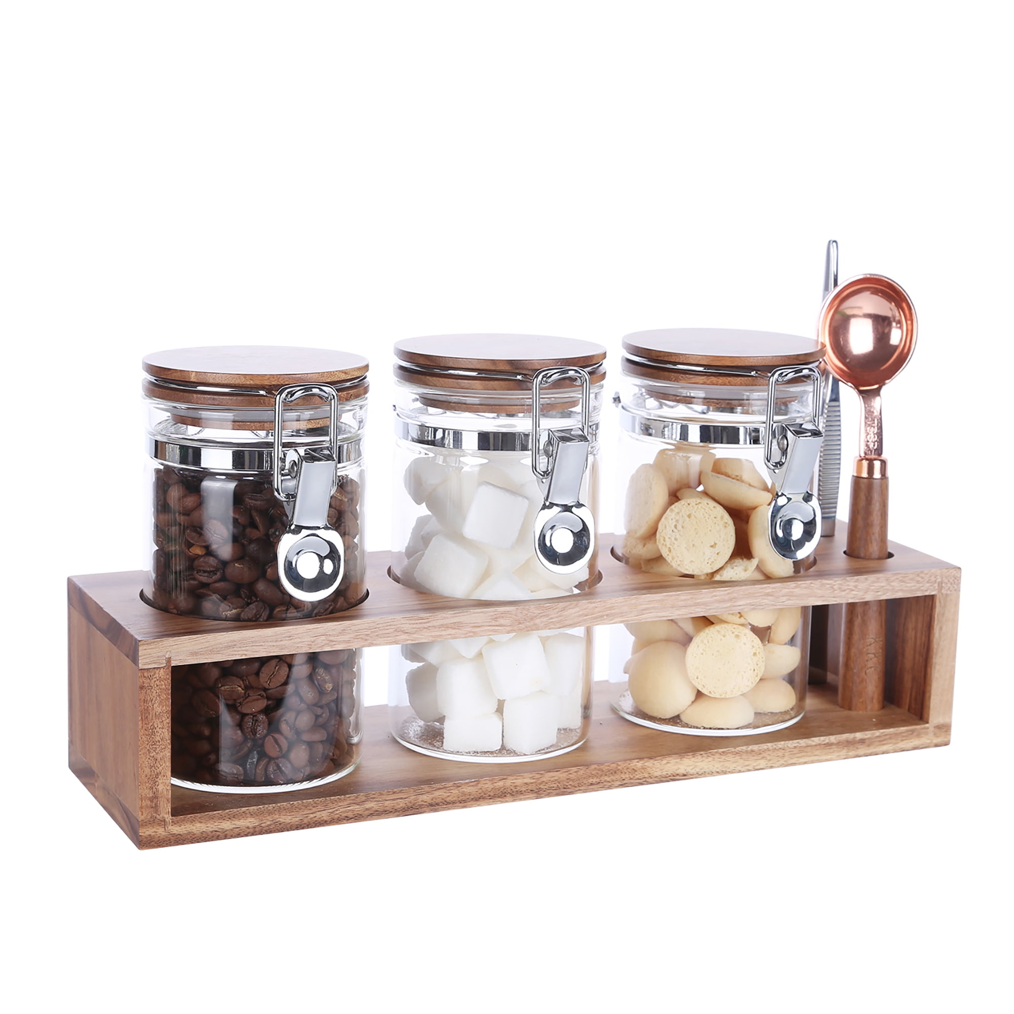 KKC Glass Jar Set with Bamboo Lid, Airtight Food Storage for Kitchen ...