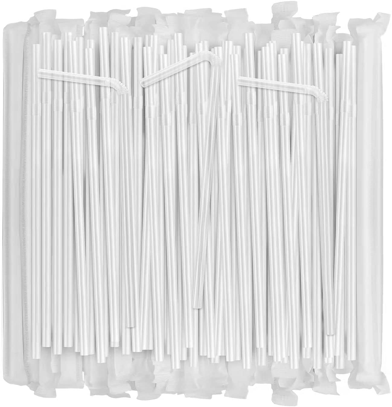 KKFEN-[100 Pcs] Bendy Individually Wrapped Plastic Straws - 8.25" Long ...