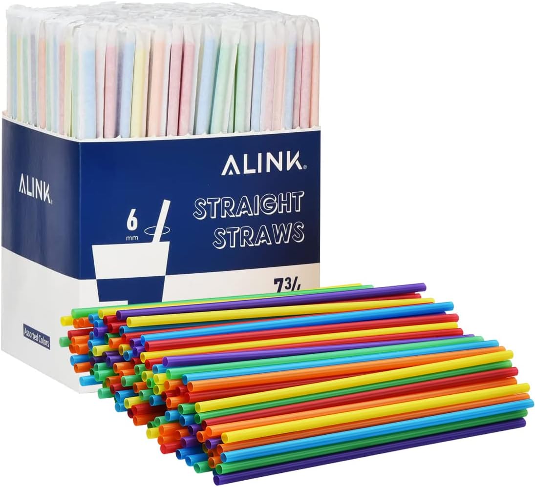 KKFEN-500-Pack Assorted Colored Plastic Disposable Drinking Straws ...