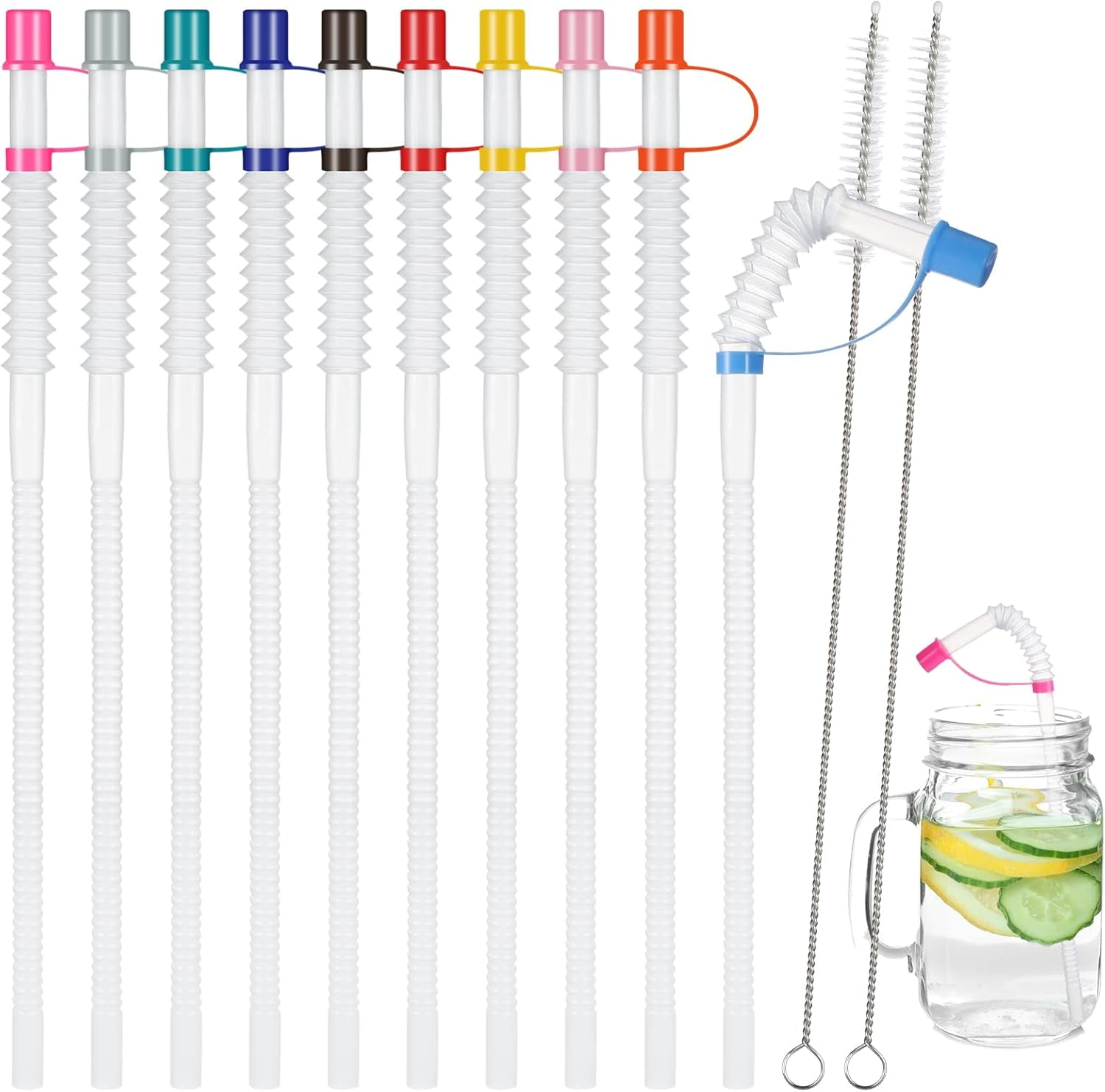 KKFEN-Chengu 24 Pack Bendable Straws with Straw Covers Cap 11 Inch Long ...