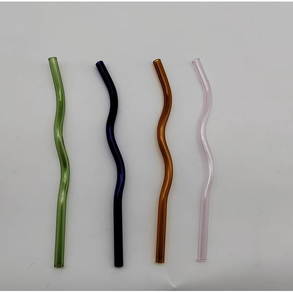 KKFEN-Glass Reusable Drinking Straws, 8.5 Inch Wavy Bent, Multicolor ...