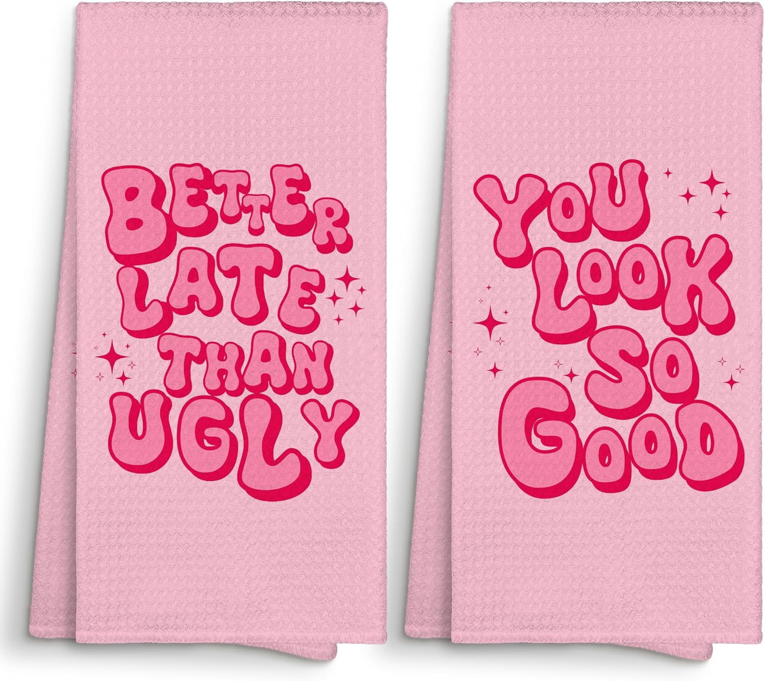 KKFEN-Pink Teen Girls Bathroom Towels 16x24 Set of 2, Better Late Than ...