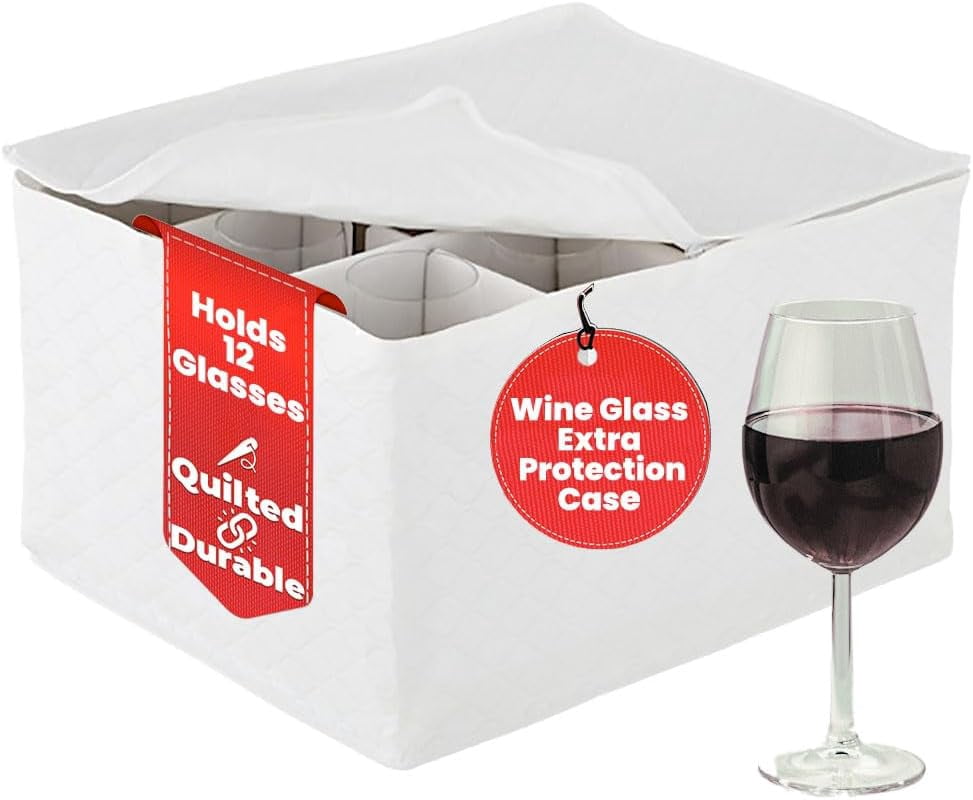 KKFEN-Quilted Wine Glass Storage Case - Holds Up to 12 Wine Glass/Tall ...
