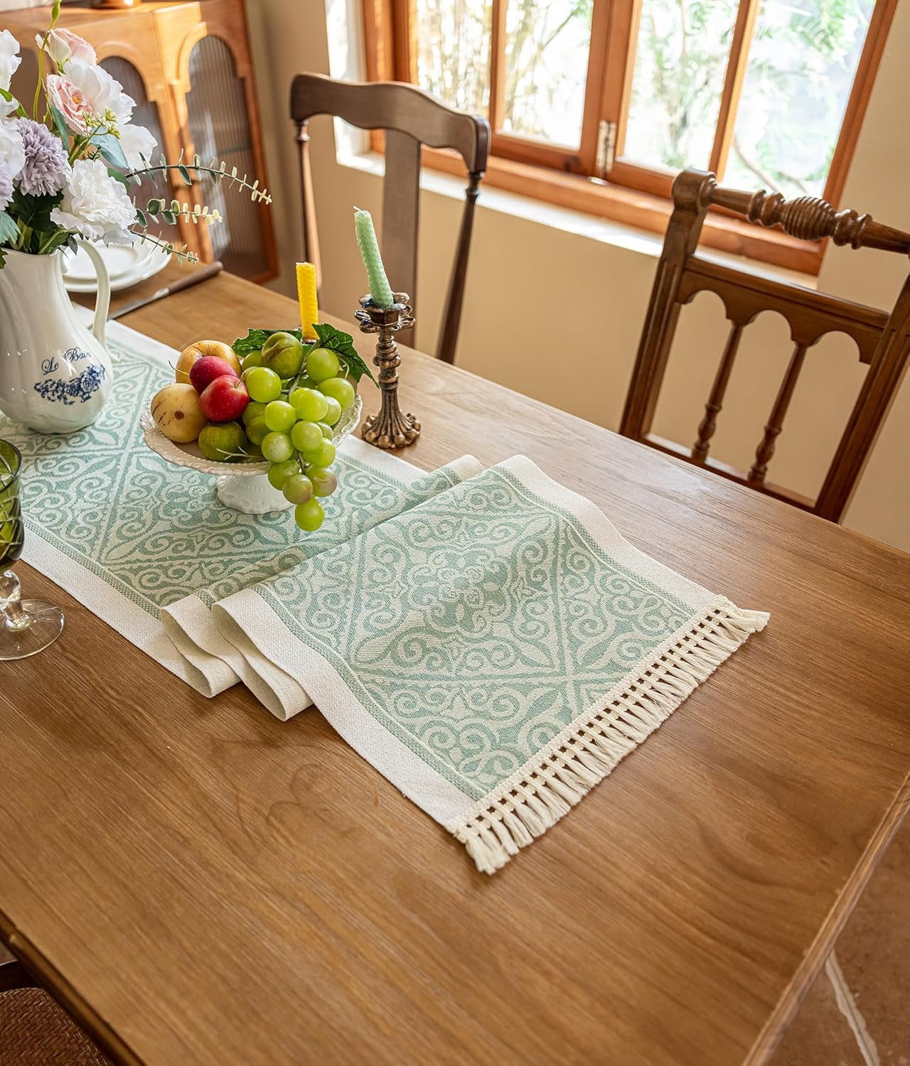 KKFEN-Table Runners 138 Inches,Waterproof Boho Table Runner with Tassel ...