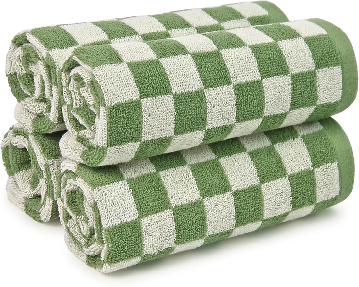 KKFEN-Wash Cloths Checkered 4 Pack (Green) - Cotton Washcloths for Face ...