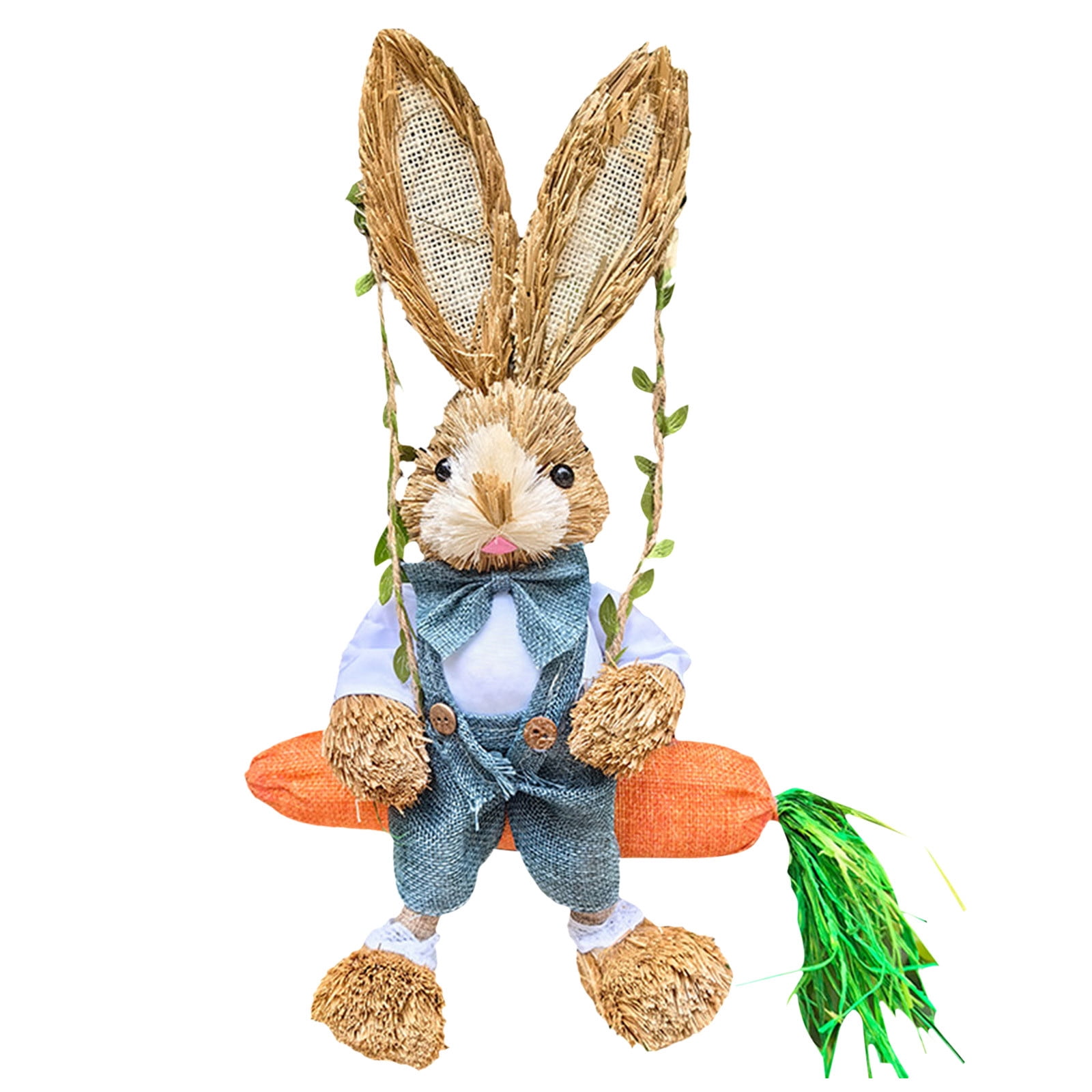 KKHOME 14" Handmade Sisal Easter Bunny Decor with Carrot Swing, Vintage ...