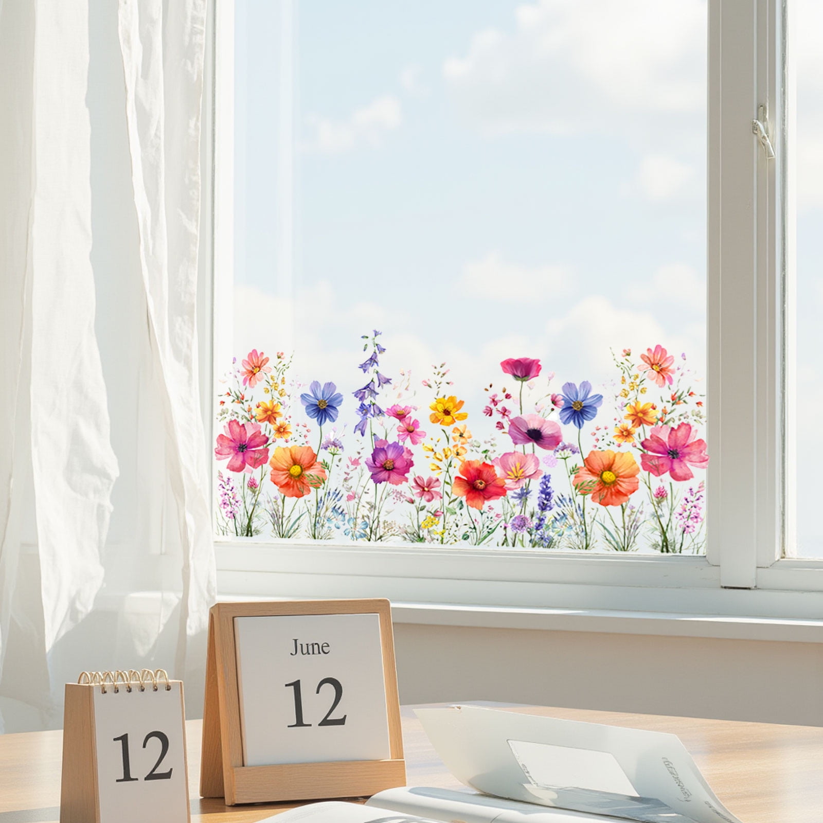 KKHOME Colorful Spring Window Clings, Flower Window Stickers, Anti ...