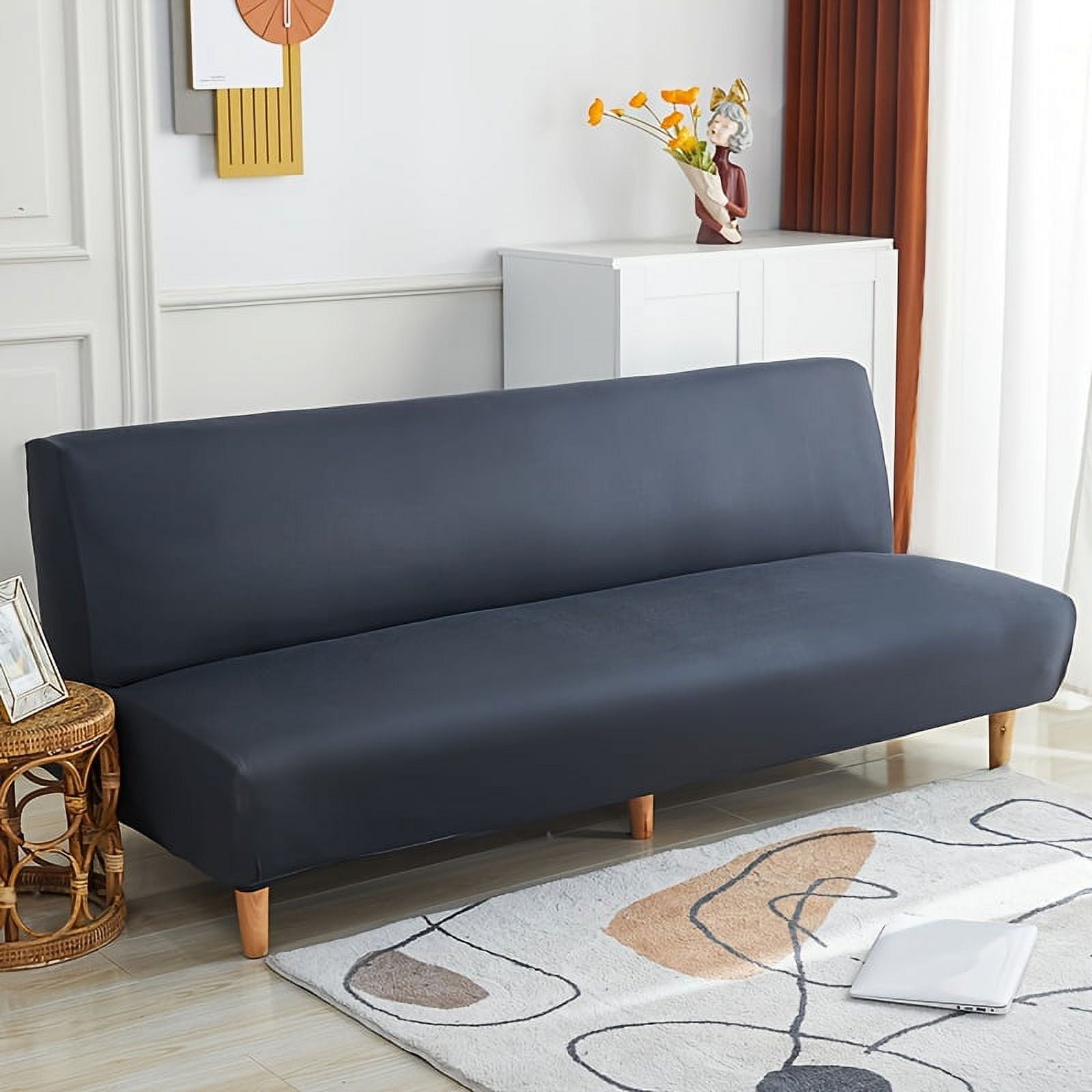 KKHZ 1pc Stretchable Milk Silk Solid Color Armless Sofa Cover Futon ...