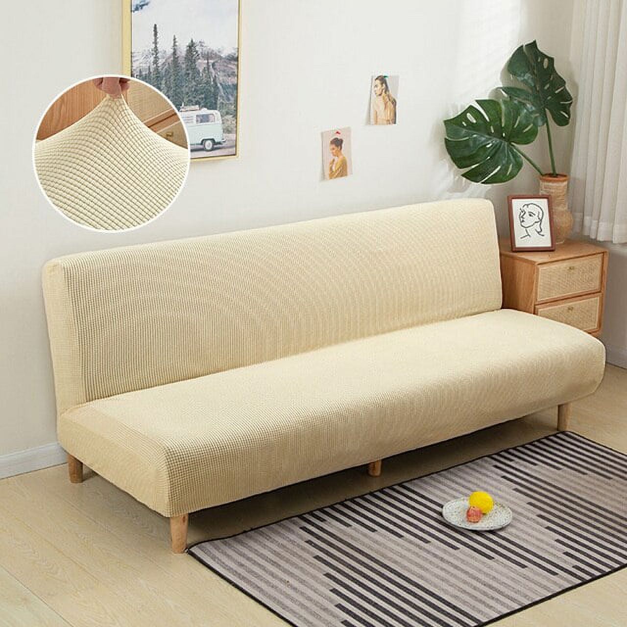 KKHZ Fleece Fabric Armless Sofa Bed Cover Solid Color Without Armrest ...