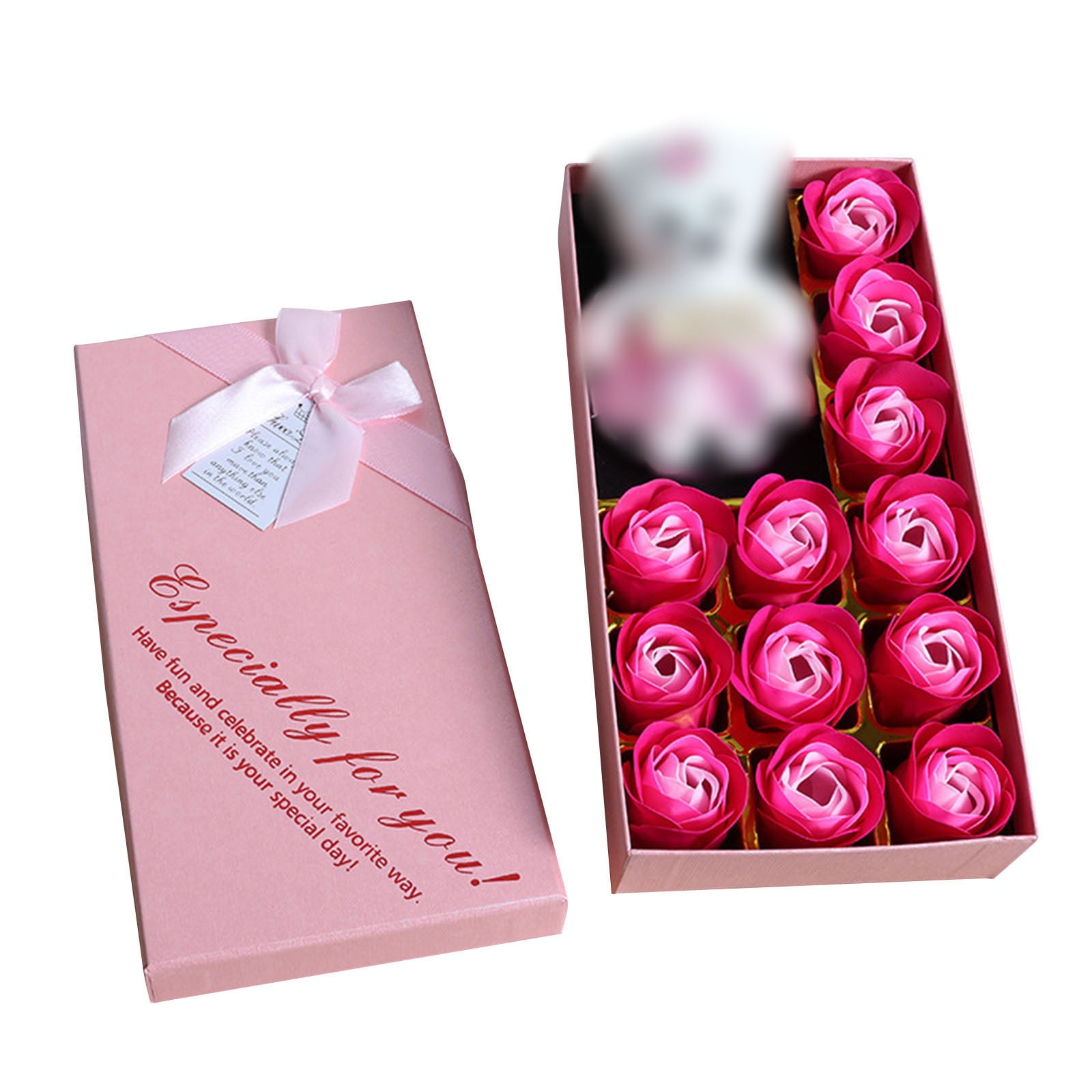 KKIMR Artificial Flowers Valentine's Day 1 Box(12 Roses + 1 Bear ...